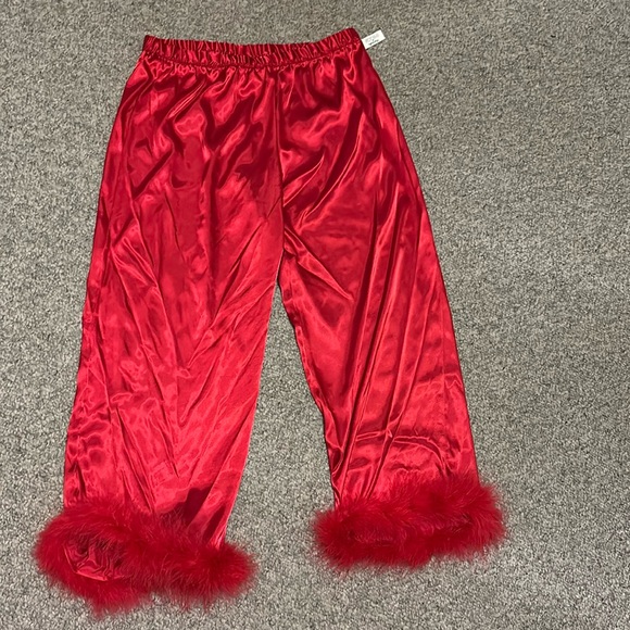 Intimates & Sleepwear | Nwt Red Satin Feather Trimmed Pajama Pants ...